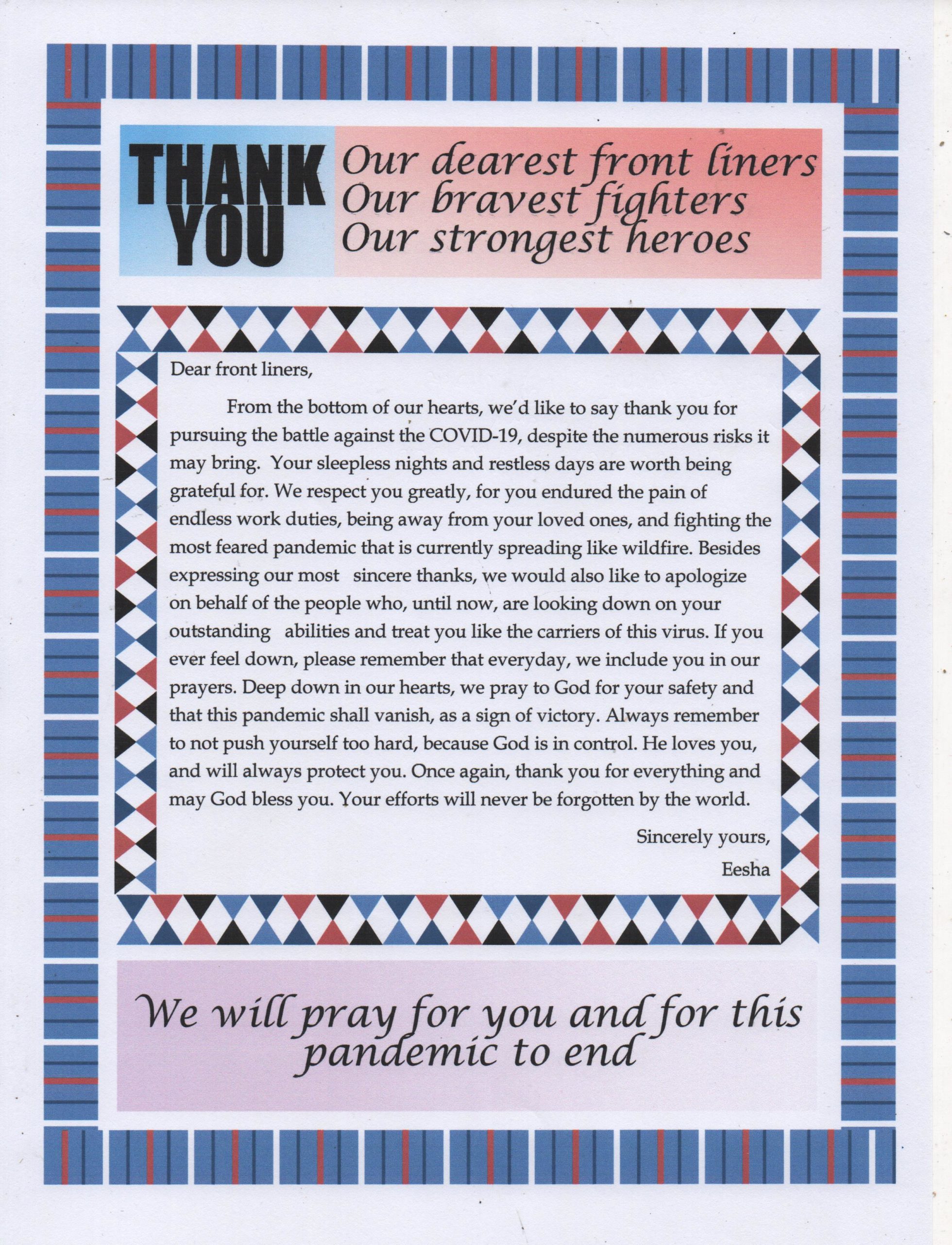 13-year-old student shares her message of hope for the frontliners