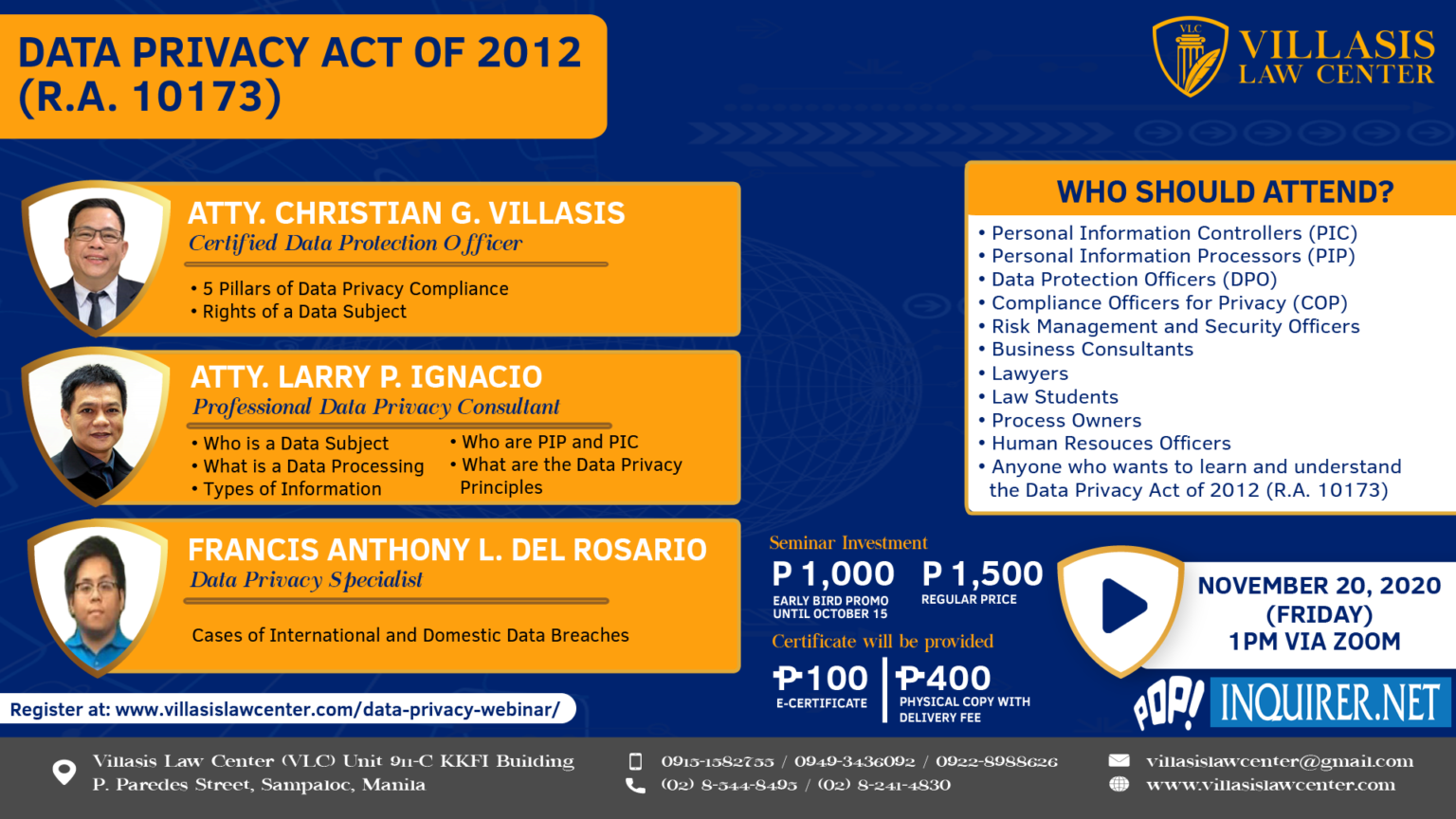 Villasis Law Center to hold Data Privacy Seminar Online