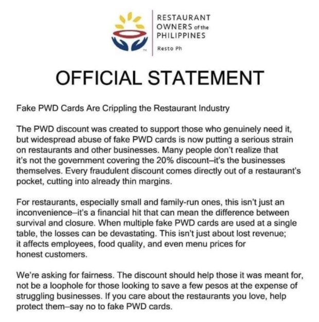 'Restaurant Owners of the Philippines' calls out 'proliferation and ...