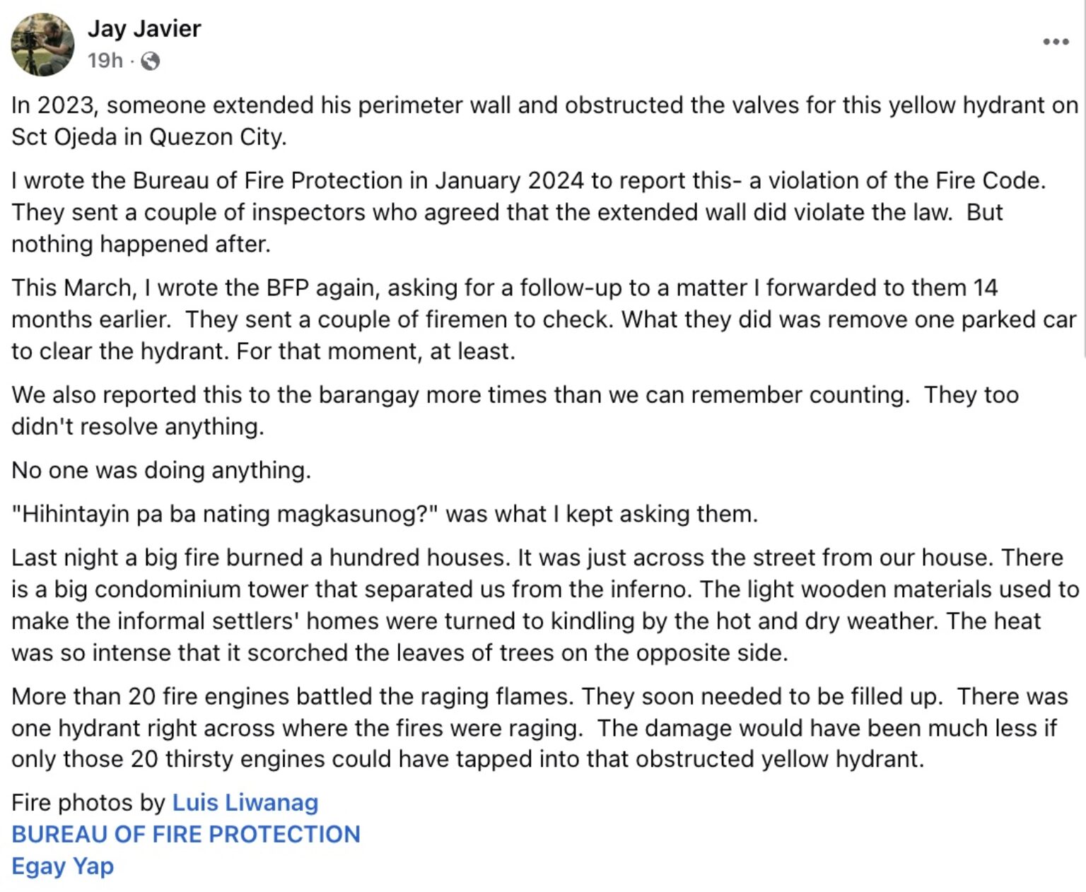 Blocked fire hydrant in Quezon City raises questions after fire razes ...