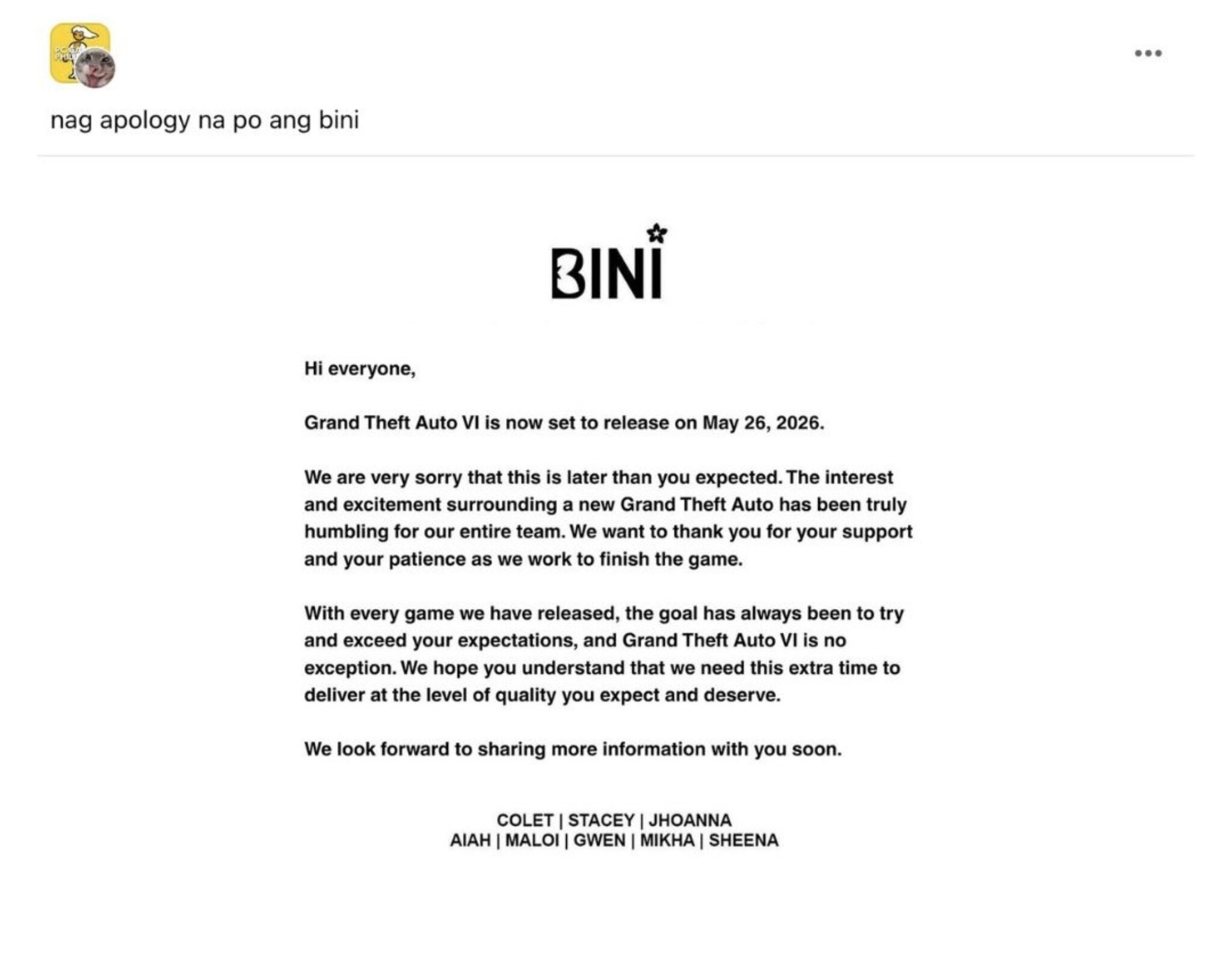 BINI issues an apology after video involving some of its members ...
